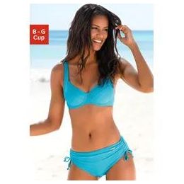 B&uuml;gel-Bikini Lascana, Damen, Gr. 42, Cup E, blau (t&uuml;rkis), Polyamid, unifarben, Bikini-Sets B&uuml;gel-Bikini, mit seitlich geraffter Bikinihose, Topseller