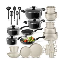 TecTake&reg; K&uuml;chenstarterset, Geschirrset aus Steingut, mit Glasur, hitzebest&auml;ndig und kratzfest, inklusive 5 K&uuml;chenwerkzeugen