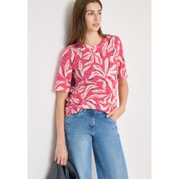 Rundhalsshirt Cecil, Damen, Gr. M (40), beetroot pink, Jersey, Obermaterial: 65% Polyester, 35% Viskose, gebl&uuml;mt, gemustert, normal h&uuml;ftbedeckend, Rundhals, Shirts Rundhalsshirt, Ausbrenner Shirt mit floralem Muster