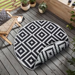 Teppich OTTO HOME "Ronda Wendeteppich", schwarz (schwarz, creme), H:5mm &Oslash;:120cm, Kunstfaser, Teppiche, Teppich, Sisal-Optik, Flachgewebe, In- und Outdoor, geometrisches Boho Design