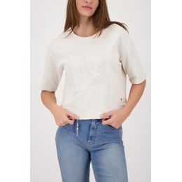 Sweatshirt monari "Sweatshirt Basic Schmuck", Damen, Gr. 42, beige, Sweatware, Obermaterial: 100% Baumwolle, unifarben, regular fit taillenbedeckt, Rundhals, eingesetzt abgesteppte Kante, Sweatshirts Sweatshirt, Regular fit mit Schmuck