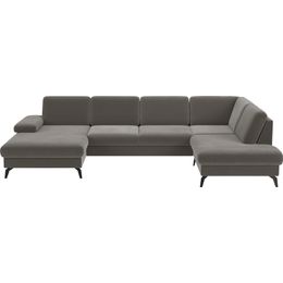 Sit & More Wohnlandschaft SIT & MORE "Morris Jubi", braun (schlamm), B:335cm H:82cm T:212cm, 100% Polyester, Sofas, Wohnlandschaft, wahlweise mit Armteilverstellung, Bettfunktion & Bettkasten
