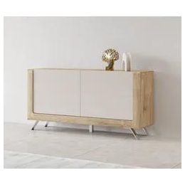 Sideboard Home Affaire "Kasai", beige (eiche harbor gold, kashmir), B:160,5cm H:81cm T:44cm, FSC-zertifizierter Holzwerkstoff, MDF, Melamin, Metall, Sideboards, Sideboard, Breite 160,5 cm, mit 2 T&uuml;ren
