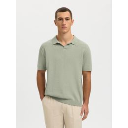 Poloshirt Selected "SLHMATTIS SS KNIT SUN OPEN POLO NOOS", Herren, Gr. XL, aqua gray, Strick, Obermaterial: 65% Baumwolle, 35% Leinen, unifarben, regular fit normal, ohne Ausschnitt, B&uuml;ndchen, Shirts Poloshirt