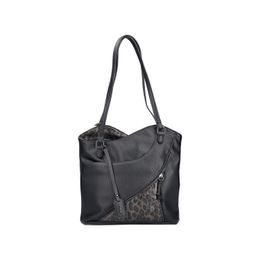 Shopper Rieker, Damen, Gr. B/H/T: 31cm x 28cm x 9cm, schwarz, leo, Lederimitat, Taschen Shopper, Umh&auml;ngetasche, Schultertasche, auch als Rucksack tragbar