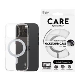 CARE BY PANZERGLASS Handyh&uuml;lle "Feature Silver Kickstand MagSafe Apple iPhone 16 Pro", silber (silber, transparent), B:11cm H:1,9cm T:19,5cm, H&uuml;llen, Backcover, Schutzh&uuml;lle, Handyschutzh&uuml;lle, Case, Schutzcase, sto&szlig;fest, Handyh&uuml;lle