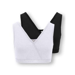 Crop-Top KIDS Only "KOGLOLA 2-P REVERSIBLE LOGO TOP ACC", M&auml;dchen, Gr. 134/140, super light grau melange pack:2, pack schwarz, Jersey, Obermaterial: 95% Baumwolle, 5% Elasthan, meliert, unifarben, figurbetont bauchfrei, V-Ausschnitt, Tops Crop-Top