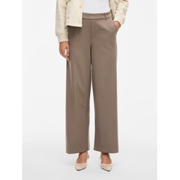 Anzughose Vila "VIVARONE HW WIDE PANT - NOOS", Damen, Gr. 42, N-Gr, gr&uuml;n (falcon), Milano Rib, Obermaterial: 66% Polyester, 28% Viskose, 6% Elasthan, unifarben, relaxed fit kn&ouml;chellang, Hosen Anzughose, Materialmix, slim fit