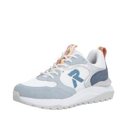 Keilsneaker RIEKER SPORT, Damen, Gr. 36, wei&szlig;, hellblau, Synthetik, Textil, Veloursleder, Schuhe Keilsneaker, Schn&uuml;rschuh, Freizeitsneaker, Halbschuh mit gepolstertem Schaftrand