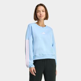 Sweatshirt adidas Sportswear "ESSENTIALS 3-STREIFEN FRENCH TERRY", Damen, Gr. L, glow blau, clear pink, Obermaterial: 55% Baumwolle, 36% Polyester, 9% Viskose, normal, Rundhals, angesetztes B&uuml;ndchen, Sweatshirts Sweatshirt