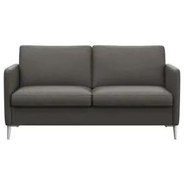 2-Sitzer FLEXLUX "Fiore, super Sitzkomfort durch Kaltschaum im Sitz", grau (warm mineral), B:149cm H:85cm T:92cm, 100% Echteder, Sofas, schmale Armlehnen, F&uuml;&szlig;e Alu
