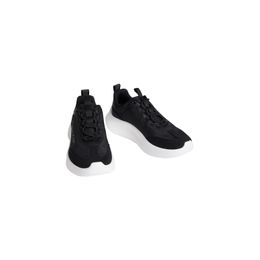 Slip-On Sneaker Calvin Klein "LIGHT EVA RUNNER NYL-SUE", Damen, Gr. 41, schwarz, anthrazit, Leder, Synthetik, Textil, Schuhe Slip-On Sneaker, Schlupfschuh, Slipper, Freizeitsneaker, Halbschuh mit Logo-Schriftzug