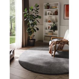 benuta Nest Waschbarer Hochflor Shaggyteppich Melvin Grau &oslash; 150 cm rund - Hochflor Teppich f&uuml;r Wohnzimmer