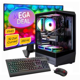GAMEMAX Gaming-PC-Komplettsystem "MegaDeal VISTA COC AB 2757 AMD Ryzen 7 5700X 16GB 480GB SSD RTX 5060", Energieeffizienz: E, schwarz, Microsoft Windows 11 Home (64 Bit), 16 GB RAM 480 GB SSD, Computer_Komplettsysteme, Windows 11 + MSI MAG 32C6X Gaming Monitor, Curved 80cm (32"), Gaming-PC-Komplettsystem