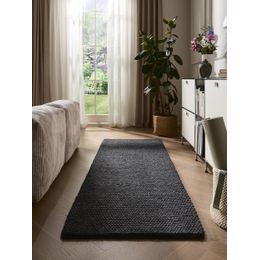 benuta Pure Wollteppich L&auml;ufer f&uuml;r Flur Beads Anthrazit 80x250 cm - Naturfaserteppich aus Wolle