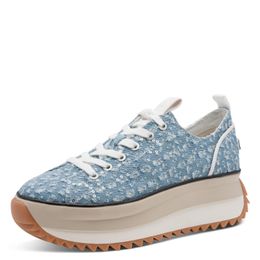 Plateausneaker Tamaris "Milena", Damen, Gr. 39, denim, pailletten, Synthetik, Textil, Schuhe Plateausneaker, Freizeitschuh, Halbschuh, Schn&uuml;rschuh in veganer Verarbeitung