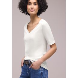Kurzarmshirt Street One "Style Ada", Damen, Gr. 44, sanftes wei&szlig;, Jersey, Obermaterial: 50% Baumwolle, 50% Modal. Futter: 100% Baumwolle, unifarben, normal h&uuml;ftbedeckend, herzf&ouml;rmiger Ausschnitt, Shirts Kurzarmshirt, Sommershirt mit Herz-Ausschnitt