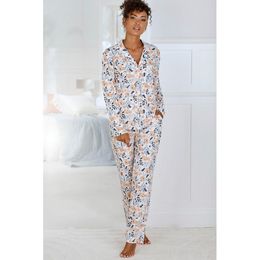 Vivance Dreams Pyjama mehrfarbig Gr. 32/34 f&uuml;r Damen. V-Ausschnitt und Allover-Druck. Klassisch. Nachhaltig.