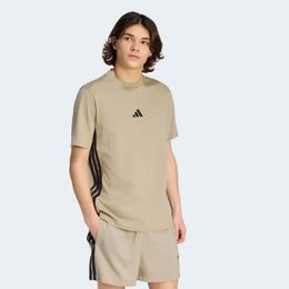 T-Shirt adidas Sportswear "ESSENTIALS 3-STREIFEN SINGLE JERSEY", Herren, Gr. S, wonder cargo, schwarz, Obermaterial: 100% Baumwolle, normal, Rundhals, Shirts T-Shirt, mit Rundhalsausschnitt, aus Baumwolle, weiches Single Jersey
