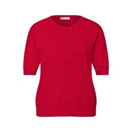 Cardigan Street One, Damen, Gr. 42, salsa rot, Strick, Obermaterial: 60% Viskose, 40% Baumwolle, unifarben, normal h&uuml;ftbedeckend, Rundhals, B&uuml;ndchen, Strickjacken Cardigan, Kurzarm-Cardigan mit Rundhals
