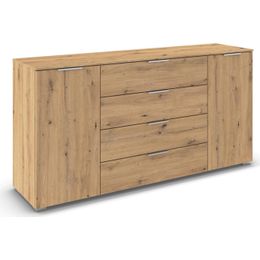 Kombikommode Rauch "Sideboard T&uuml;rkommode Schubladenkommode Kommode ASTANA", eiche artisan, B:160cm H:81cm T:42cm, Holzwerkstoff, Sideboards, Kombikommode, 2-t&uuml;rig, 4 ger&auml;umige Schubladen, Kantengriff Alufarben MADE IN GERMANY