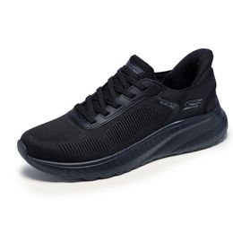 Slip-On Sneaker Skechers "BOBS SQUAD CHAOS-SOLID STEP", Damen, Gr. 43, schwarz unifarben, Textil, unifarben, Schuhe Slip-On Sneaker, Schlupfschuh, Slipper, Sneaker zum Schlupfen