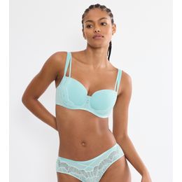 Balconette-BH Triumph "Palina Moonlight Kiss", Damen, Gr. 85, Cup D, capri blau, Spitze, Obermaterial: 62% Polyester, 25% Polyamid, 13% Elasthan, BHs Balconette-BH, Triumph x Palina Rojinski, gef&uuml;tterte Spacer-Cups, Spitze, Glitzergarn