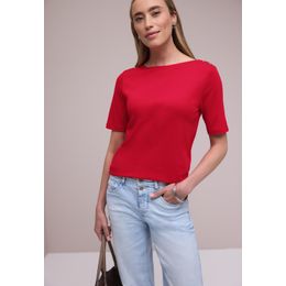 Kurzarmshirt Street One, Damen, Gr. 46, salsa rot, Jersey, Obermaterial: 50% Baumwolle, 50% Modal, unifarben, l&auml;ssig geschnitten h&uuml;ftbedeckend, U-Boot-Ausschnitt, abgesteppte Kante, Shirts Kurzarmshirt, mit Knopfdetail