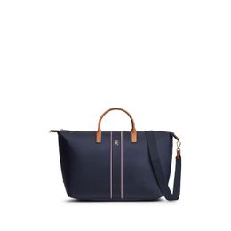 Weekender Tommy Hilfiger "POPETTE WEEKENDER CORP", Damen, Gr. B/H/T: 62cm x 34cm x 23cm, dunkelblau, Leder, Nylon, Taschen Weekender, Unisex Reisetasche, Urlaubstasche, Shopper mit bunten Streifen