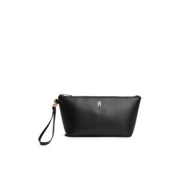 Kulturbeutel Tommy Hilfiger "TH ICON MAKE-UP BAG", Damen, Gr. B/H/T: 26,5cm x 12cm x 8,5cm, schwarz, Lederimitat, Taschen Kulturbeutel, Unisex Kosmetiktasche, Minibag mit praktischer Handschlaufe