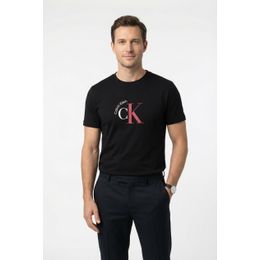T-Shirt Calvin Klein Jeans, Herren, Gr. L, schwarz, Web, Obermaterial: 100% Baumwolle, unifarben, regular fit normal, Rundhals, eingesetzt abgesteppte Kante, Shirts T-Shirt, Regular fit mit Rundhalsausschnitt
