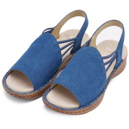 Riemchensandale Ara "HAWAII", Damen, Gr. 40, jeansblau, Textil, unifarben, Basic, Schuhe Riemchensandale, Keilabsatz, Sandalette mit Gummiz&uuml;gen, in Schuhweite G (= weit)