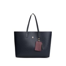 Tragetasche Tommy Hilfiger "TH ICON TOTE MONO", Damen, Gr. B/H/T: 50cm x 33cm x 15cm, dunkelblau, Lederimitat, Taschen Tragetasche, Damen Schultertasche, Businesstasche mit doppeltem Tragegriff