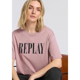 T-Shirt Replay, Damen, Gr. XL, powder rose, Single Jersey, Obermaterial: 100% Baumwolle, bedruckt, unifarben, regular fit normal, Rundhals, abgesteppte Kante, Shirts T-Shirt, aus Baumwolle, Rundhals