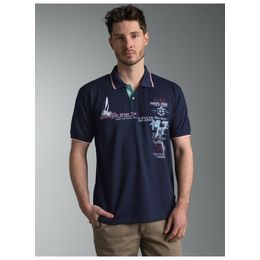 Poloshirt TRIGEMA "TRIGEMA Polo Shirt mit Maritimem Print", Herren, Gr. XXL, navy, Piqu&eacute;, 100% Baumwolle, Basic, ohne Ausschnitt, Shirts Poloshirt