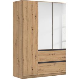 Dreht&uuml;renschrank Rauch "Kleiderschrank Schrank Garderobe COSTA in den Breiten 91/136/181 cm", eiche artisan, eingriffe graumetallic, B:136cm H:197cm T:54cm, Holzwerkstoff, Schr&auml;nke, Dreht&uuml;renschrank, mit Spiegel, grifflose Front und Push-to-Open Funktion MADE IN GERMANY