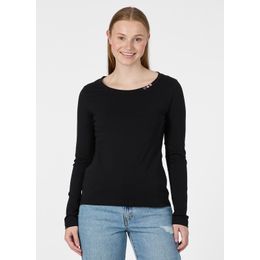 Langarmshirt Ragwear "FLLORAH LONG GOTS", Damen, Gr. L, schwarz, Jersey, Obermaterial: 100% Baumwolle, unifarben, normal, Rundhals, Shirts Langarmshirt, Bestseller aus Single Jersey mit softem Finish und Kn&ouml;pfen