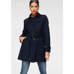 Langjacke Tommy Hilfiger "HERITAGE SINGLE BREASTED TRENCH", Damen, Gr. XXS (32), blau (midnight), Web, Obermaterial: 100% Baumwolle, unifarben, tailliert Po-bedeckend, 2-Naht-&Auml;rmel gerader Abschluss, Jacken Langjacke, mit den typischen Trenchcoat-Details