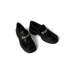 Loafer Calvin Klein Jeans "CHUNKY LOAFER HDW LTH", Damen, Gr. 39, schwarz, Lackleder, Antik-Look, unifarben, Schuhe Loafer, Slipper, Schlupfschuh, Business-Halbschuh mit Zierkette