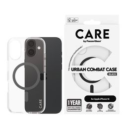 CARE BY PANZERGLASS Handyh&uuml;lle "Urban Combat Case mit MagSafe f&uuml;r Apple iPhone 16", schwarz (transparent, schwarz), B:10,9cm H:1,9cm T:19,7cm, H&uuml;llen, Backcover, Schutzh&uuml;lle, Handyschutzh&uuml;lle, Case, Schutzcase, sto&szlig;fest, Handyh&uuml;lle