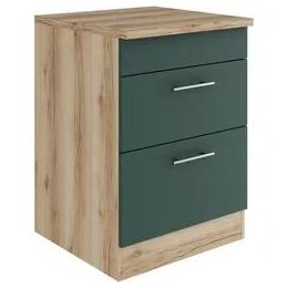 Kochfeldumbauschrank Optifit "Bella", gr&uuml;n (steingr&uuml;n, wildeiche, wildeiche), B:60cm H:84,8cm T:60cm, Holzwerkstoff, Schr&auml;nke, Kochfeldumbauschrank, Breite 60 cm, f&uuml;r Kochfelder, 2 Ausz&uuml;ge