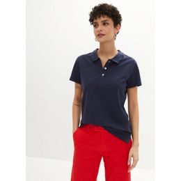 Poloshirt bonprix, Damen, Gr. 44/46 (L), dunkelblau, Piqu&eacute;, Obermaterial: 100% Baumwolle, unifarben, figurumspielend h&uuml;ftbedeckend, Rundhals, Shirts Poloshirt, figurumspielende Passform, Kurzarm-Design, Polokragen