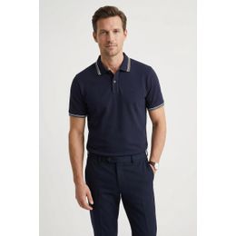 Poloshirt OLYMP "Casual", Herren, Gr. S, blau (marine), Piqu&eacute;, Obermaterial: 100% Baumwolle, Shirts Poloshirt, farbliche Kontrast-Details