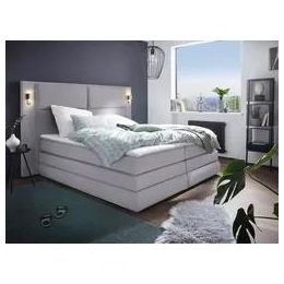 Boxspringbett Collection AB "Copenhagen", grau (lightgrau), B:231cm L:215cm, Holzwerkstoff, Spanplatte, Komplettbetten, Boxspringbett, inklusive Bettkasten, Topper, wahlweise mit LED-Beleuchtung