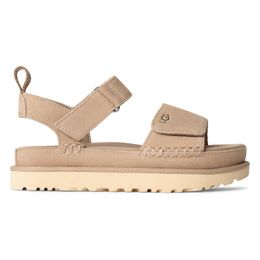 UGG Australia Riemchensandale UGG "W GOLDENSTAR", Damen, Gr. 12 (43), beige (sand), Veloursleder, unifarben, Schuhe Riemchensandale, Plateausandale, Sandalette mit zwei Klettverschl&uuml;ssen