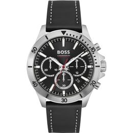 Chronograph BOSS "TROPER", schwarz, Armbanduhren, Herren, Chronograph, Quarzuhr, Herrenuhr, Armbanduhr, Stoppfunktion, Lederarmband