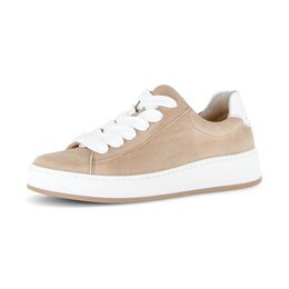Plateausneaker Gabor "FLORENZ", Damen, Gr. 42, sand, wei&szlig;, Nappaleder, Ziegenveloursleder, Schuhe Plateausneaker, Freizeitschuh, Halbschuh, Schn&uuml;rschuh, dezente Ziern&auml;hte, G-Weite