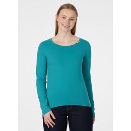 Langarmshirt Ragwear "FLLORAH LONG GOTS", Damen, Gr. XS, teal gr&uuml;n, Jersey, Obermaterial: 100% Baumwolle, unifarben, normal, Rundhals, Shirts Langarmshirt, Bestseller aus Single Jersey mit softem Finish und Kn&ouml;pfen