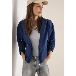 Kurzjacke Cecil, Damen, Gr. XL (44), sporty denim blau, Web, Obermaterial: 56% Baumwolle, 44% Polyester. Futter: 100% Polyester, unifarben, l&auml;ssig geschnitten h&uuml;ftlang, Rundhals, elastischer Bund, Jacken Kurzjacke, mit Kapuze