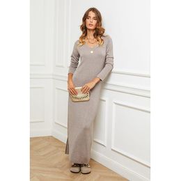 So Cachemire Strickkleid "Abalone" in Taupe - 51% | Gr&ouml;&szlig;e L | Damen-kleider